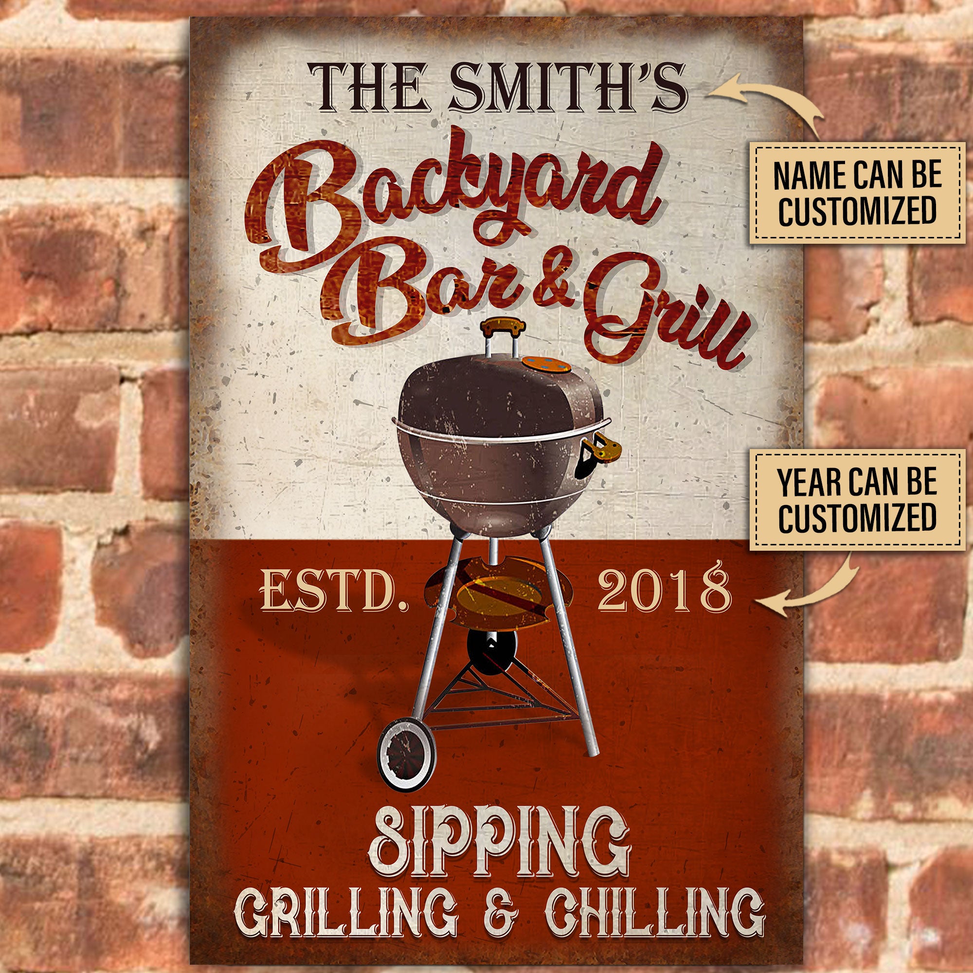 Personalized BBQ And Grill Sipping Grilling Classic Metal Signs
