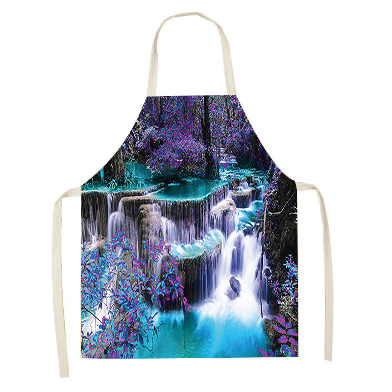 Linen Kitchen Apron - Purple Waterfall