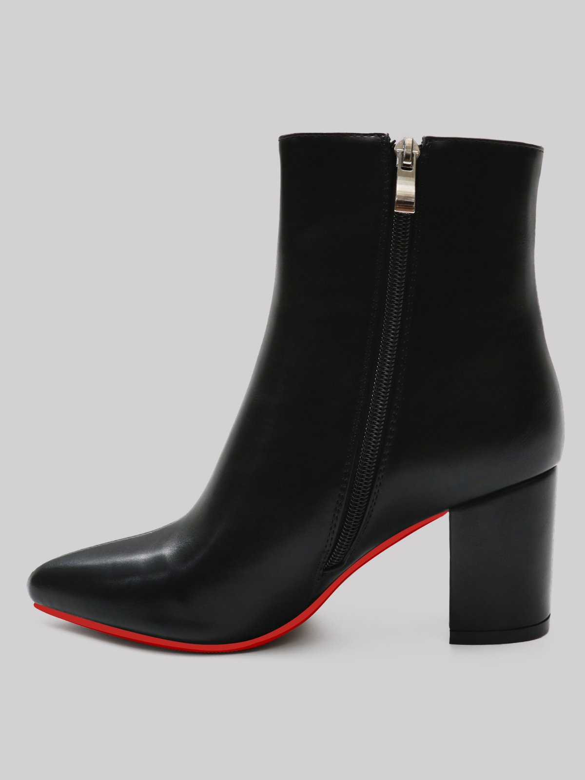 75mm Women's Ankle Booties Chunky Block Heel Pointed Toe Zipper Red ...