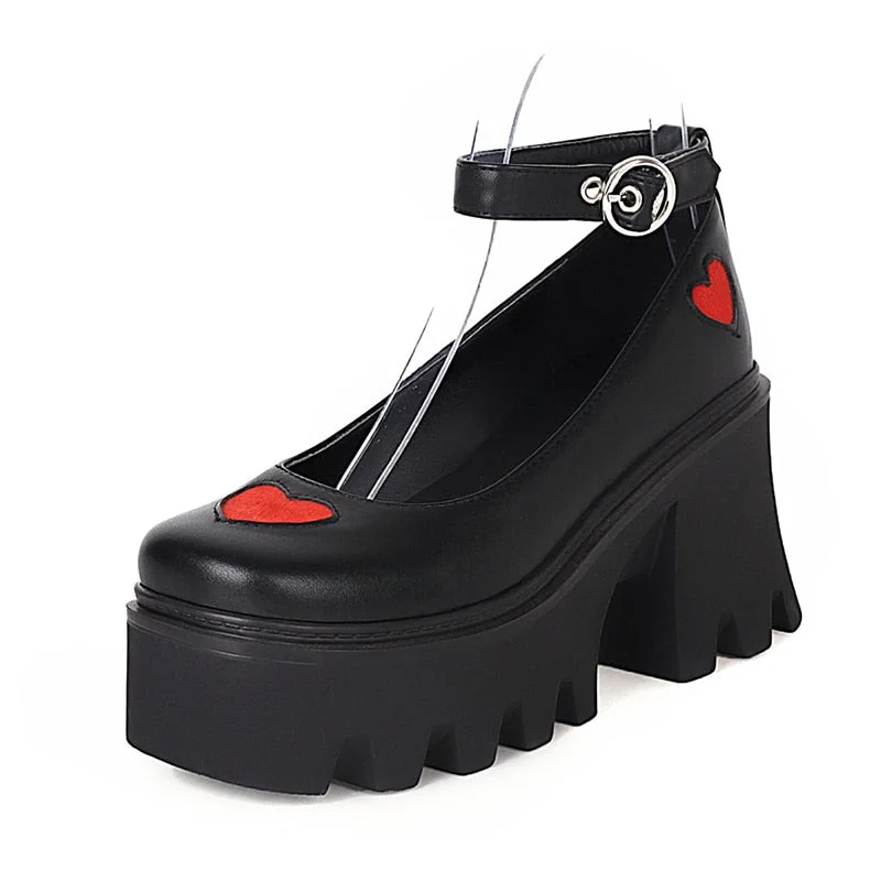 Gdgydh Romantic Goth Heart Shaped Shoes Women Platform Chunky Heels ...