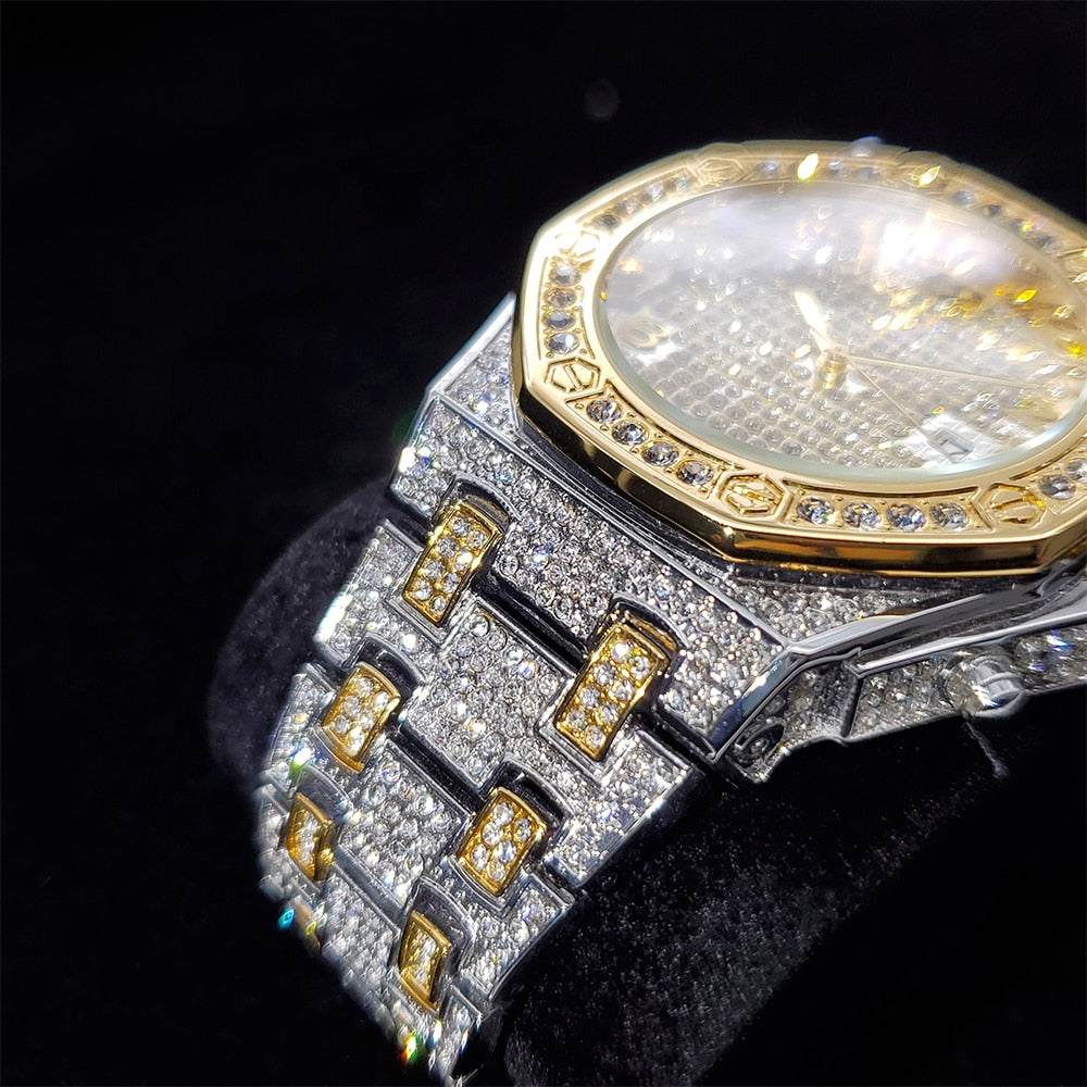 Iced Octagonal Case Screw Head Watch