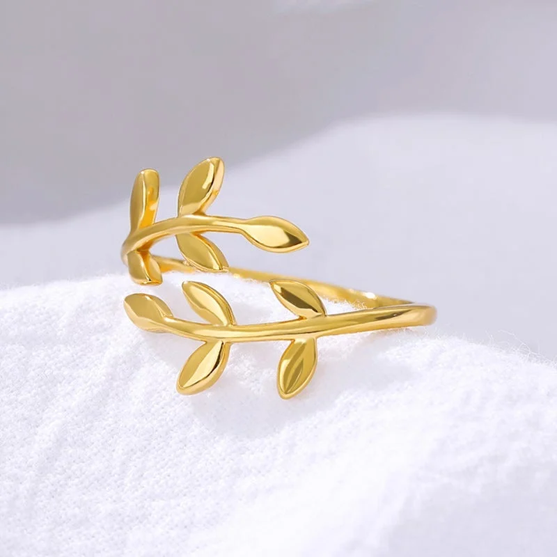 Creative Wrap Around Leaf Ring Open Adjustable Cross Leaf Ring