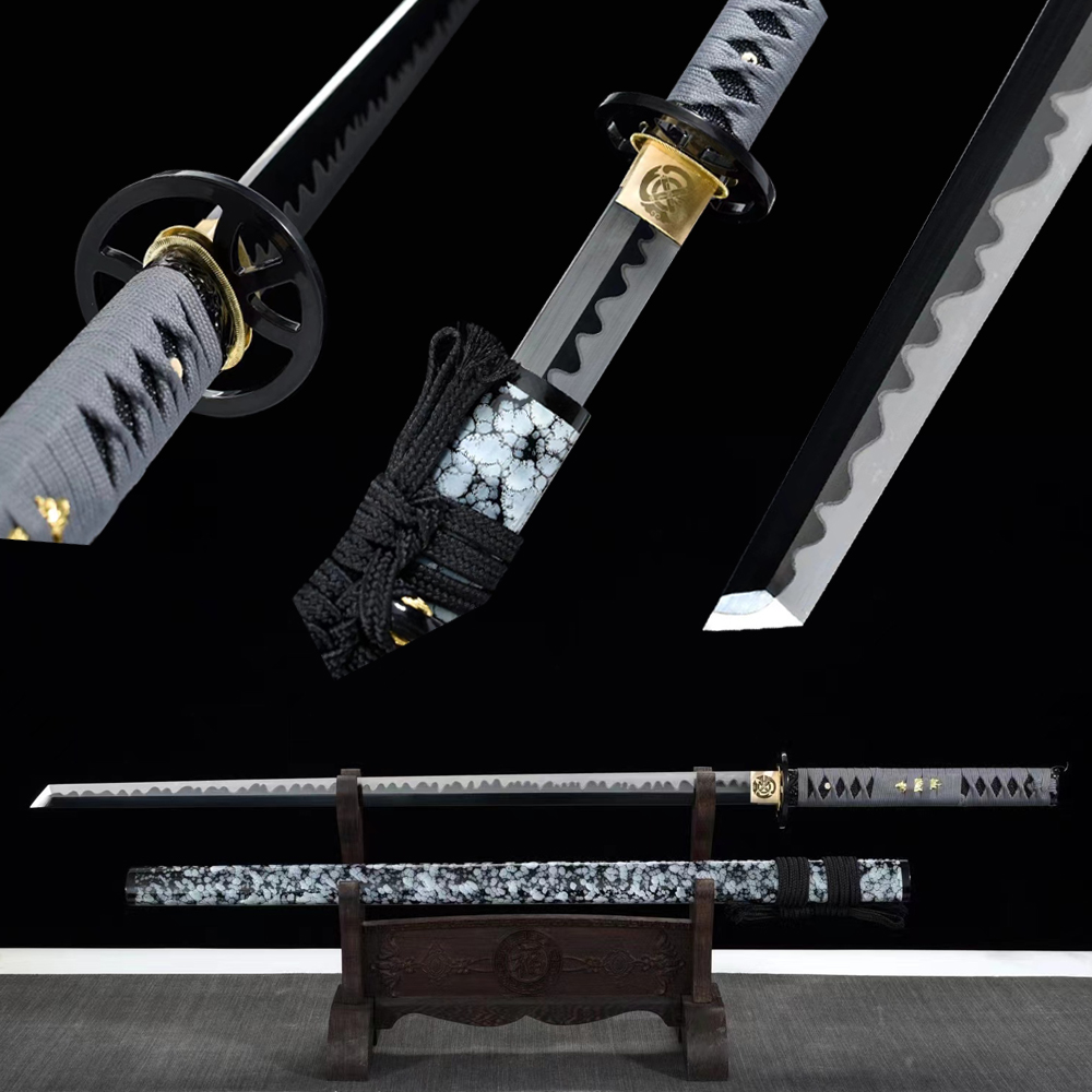 Snowflake Sheath Samurai sword,black tsuba katana,roasted black blade ...