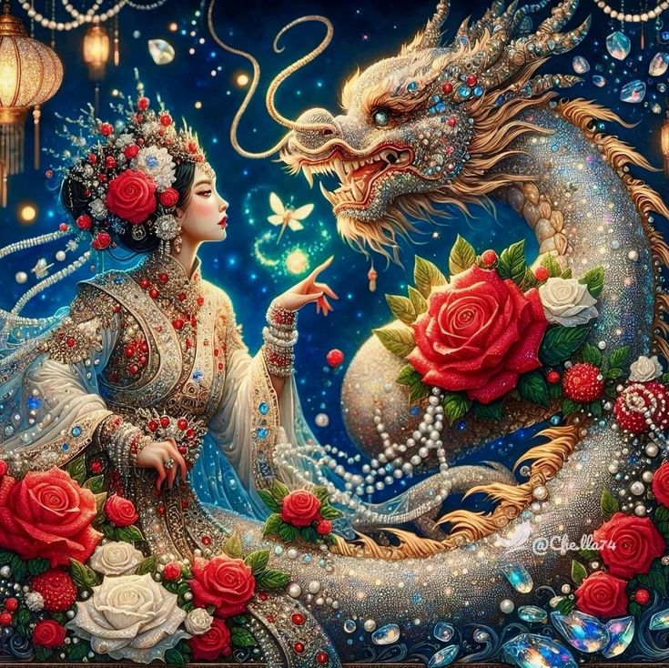 Dragon and Beauty (velvet cloth) full crystal round/square diamond painting