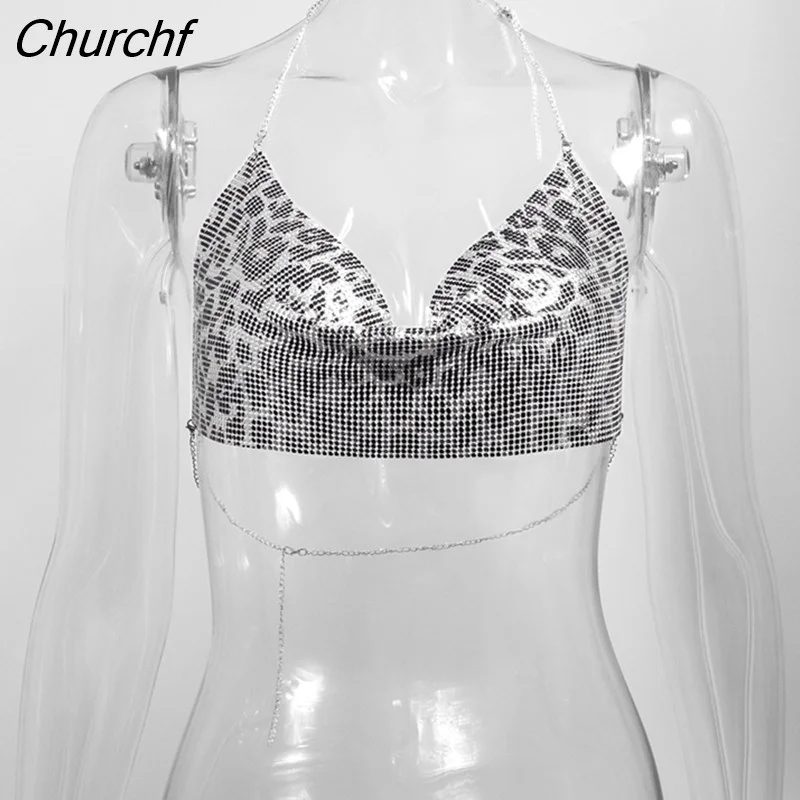 Churchf Metal Crop Top Summer Sexy Club Femme Backless Bralette Vest ...