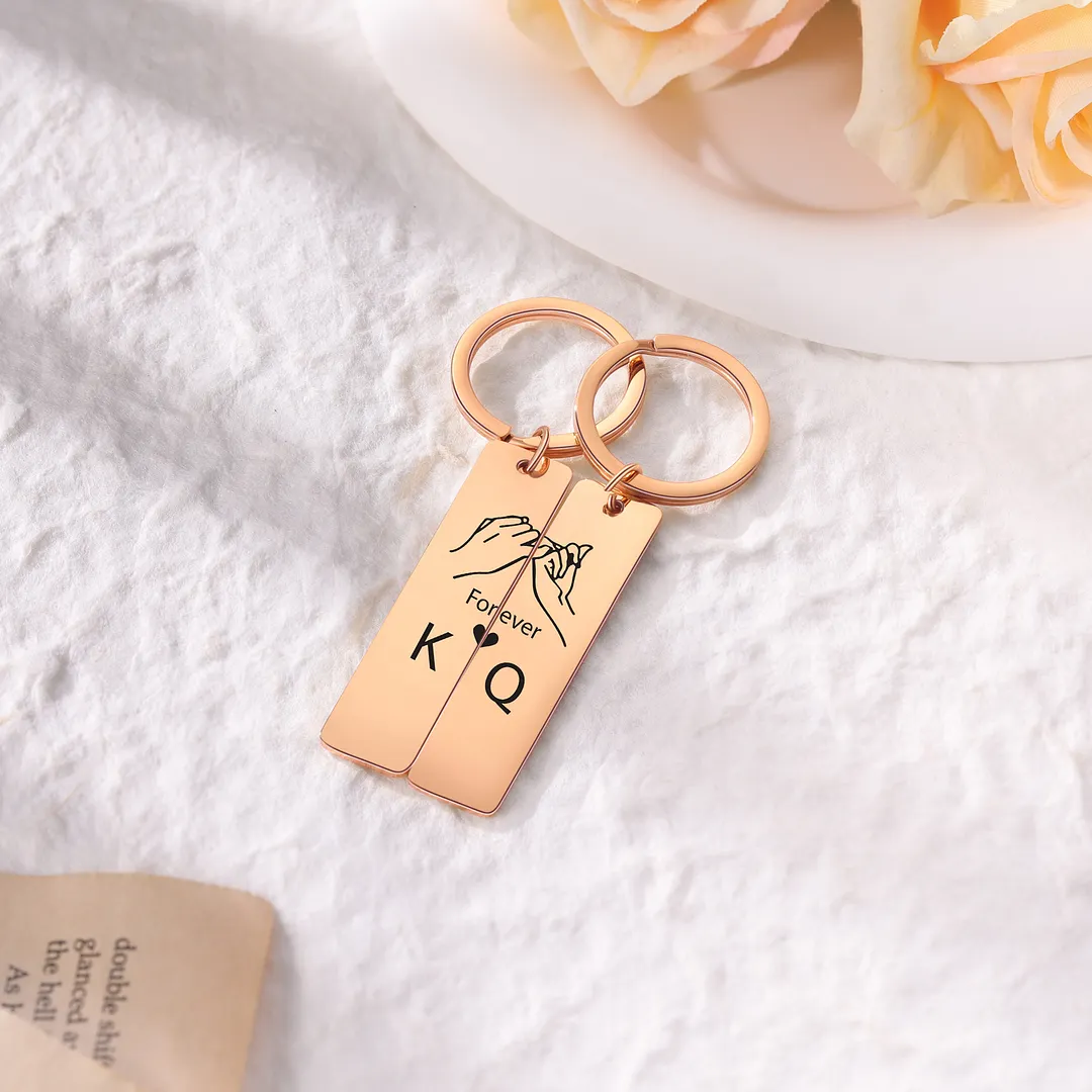 Personalized Pinky Promise Couple Keychain Set Engrave Name Heart ...