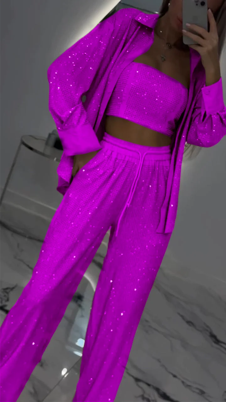 👑Sparkling Queen 👑 - Women's lapel rhinestone casual three-piece suit