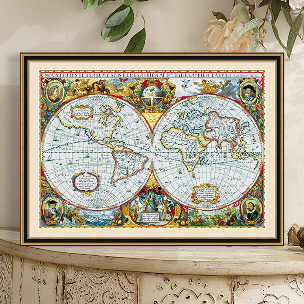 11CT Spring Stamped Cross Stitch World Map(90*66cm)