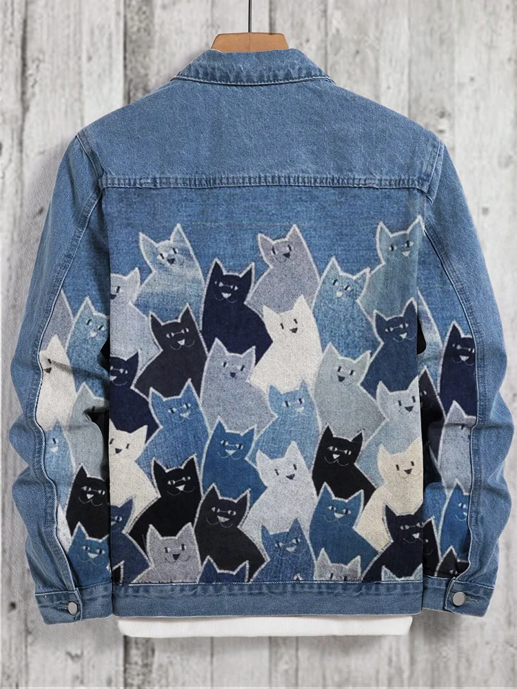 Crowded Cats Patchwork Art Denim Jacket