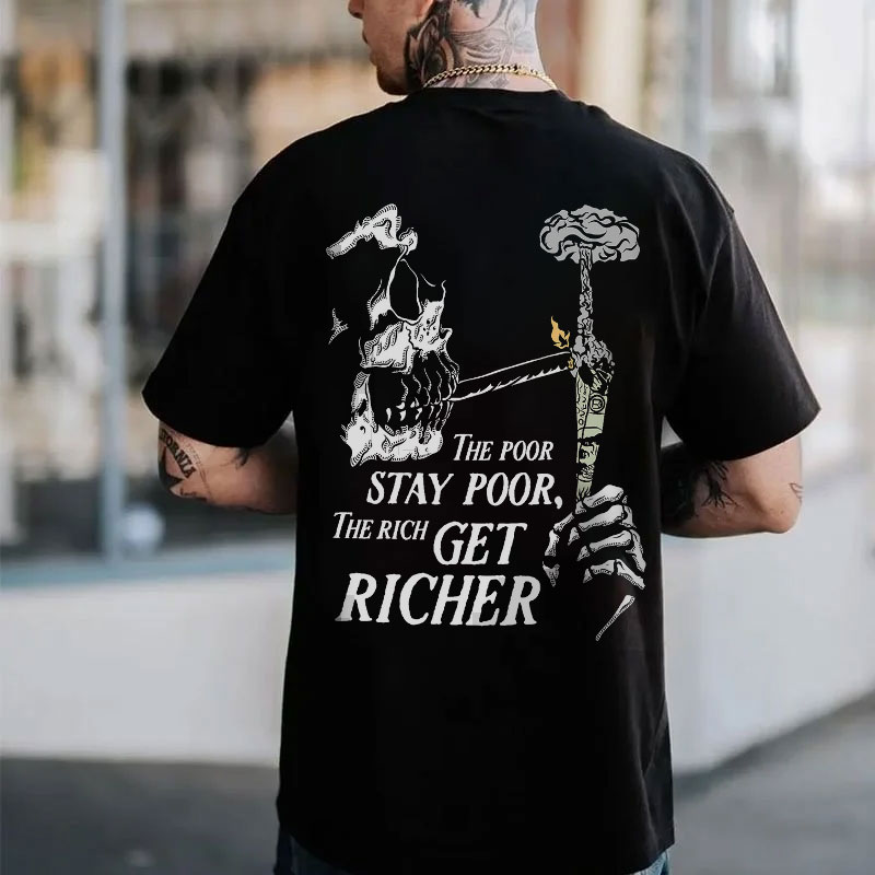 THE POOR STAY POOR Skull Black Print T-shirt