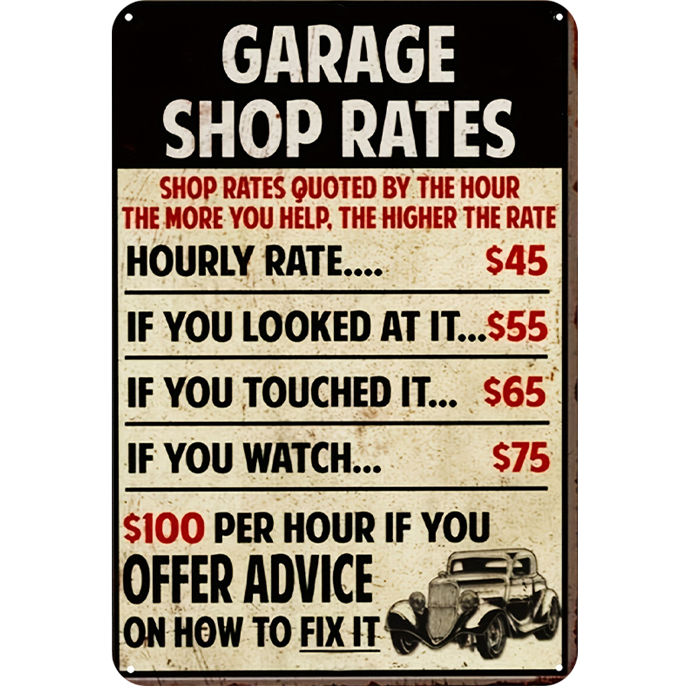 20*30cm/30*40cm-Garage Shop Rates-Metal Tin Signs