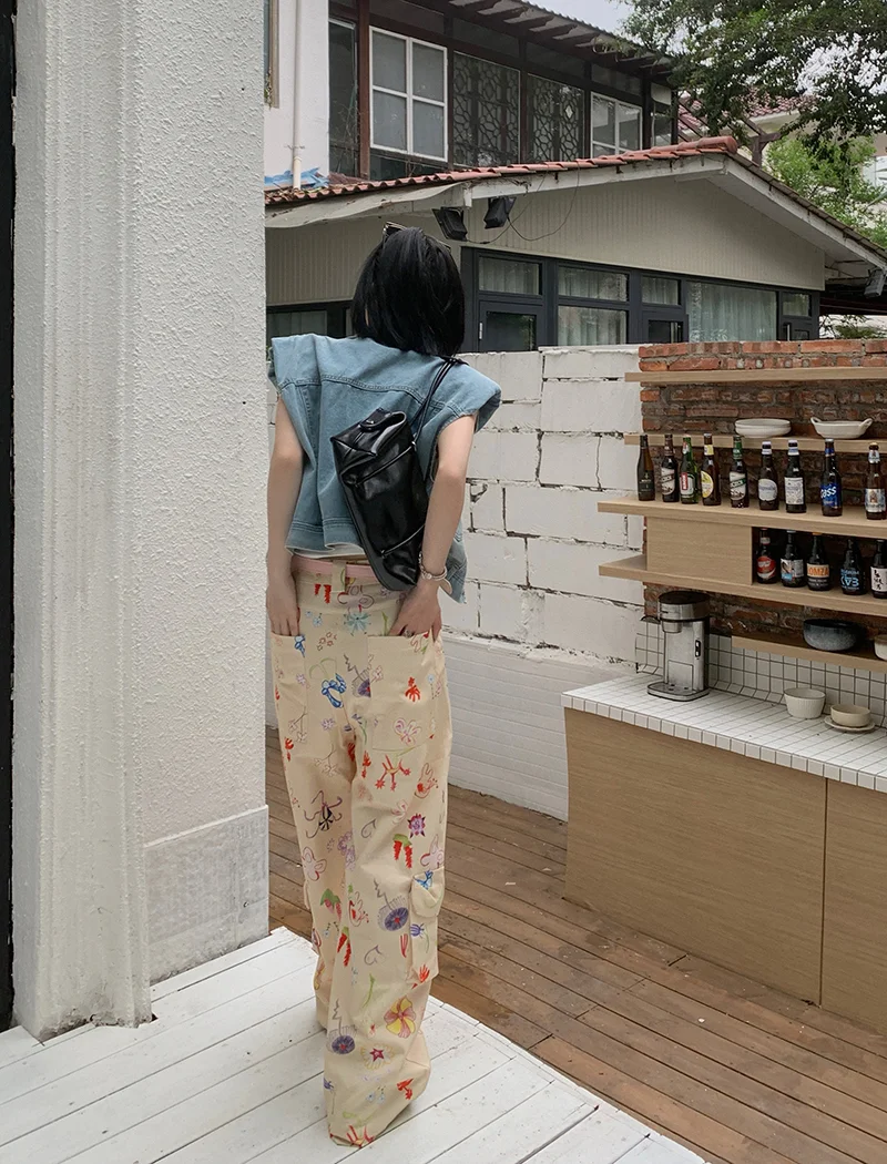 COLOR PLANTS PRINT WIDE LEG PANTS