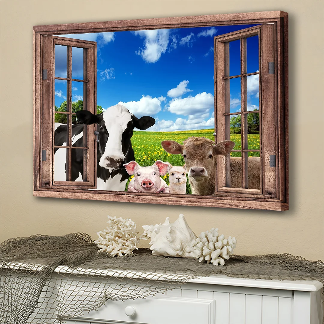 Window To The Goofy Cows Canvas Wall Art
