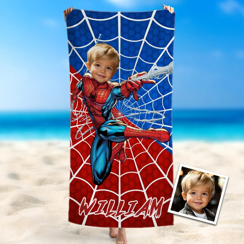 Custom Photo Beach Towel, Quick Dry Bath Towel,Spider-Man Bath Towel