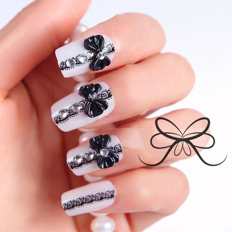 24pcs Ladies Fake Nails Transparent Floral Beads Decor DIY Bride False ...