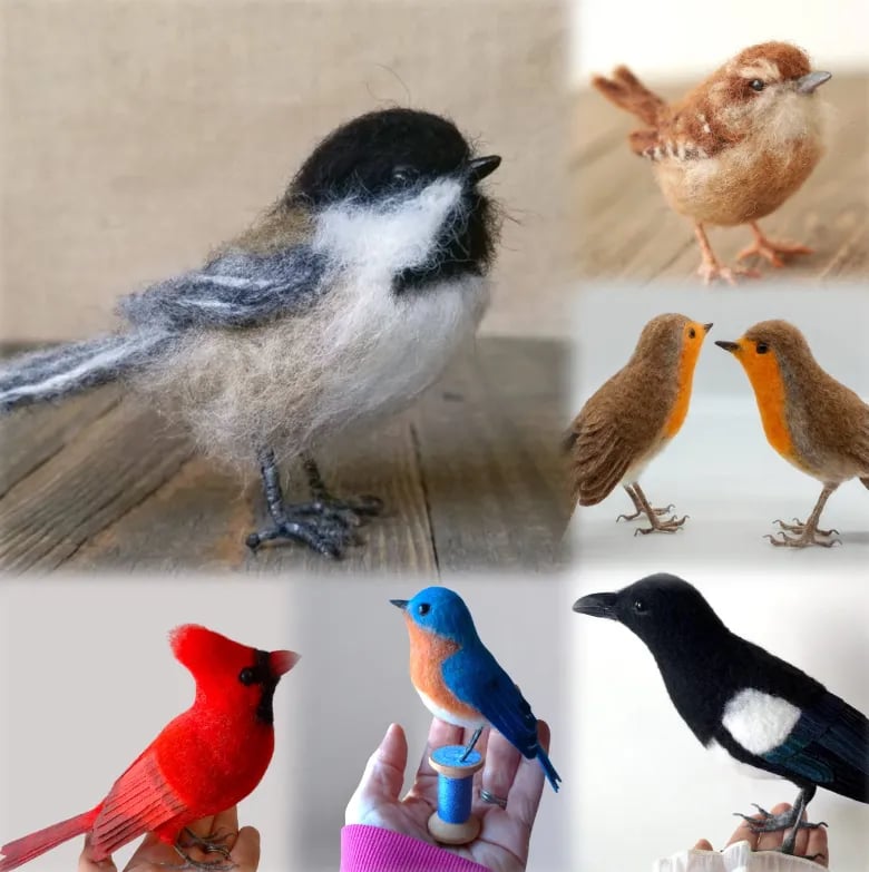 Handmade Needle-Felted Wool Birds
