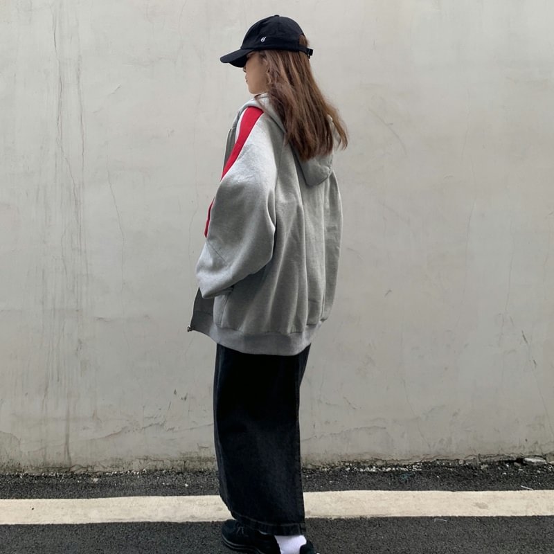 KOREAN CONTRAST ZIPPER HOODIE