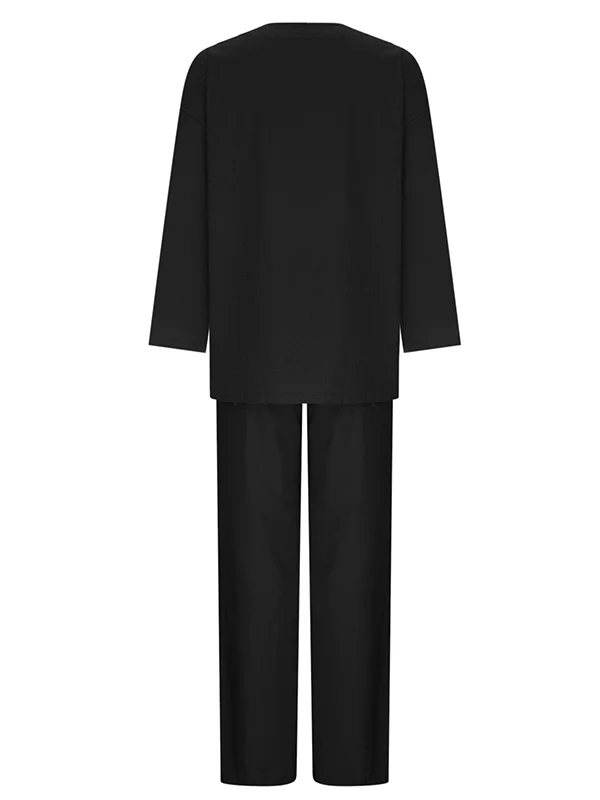 Chic Two Piece Set Loose Long Sleeve Round Neck Shirt Top And
