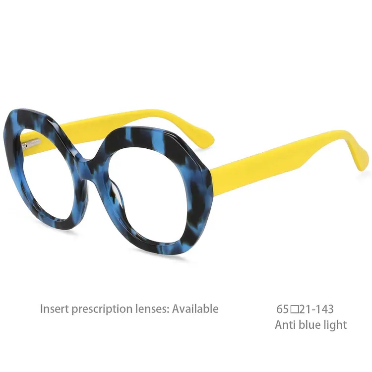 54069 Oversized Round Acetate Optical Glasses Frames Women Marble ...