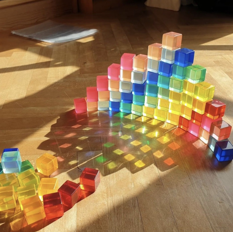 Acrylic Crystal Gem Square Rainbow Translucent Sensory Building Blocks ...