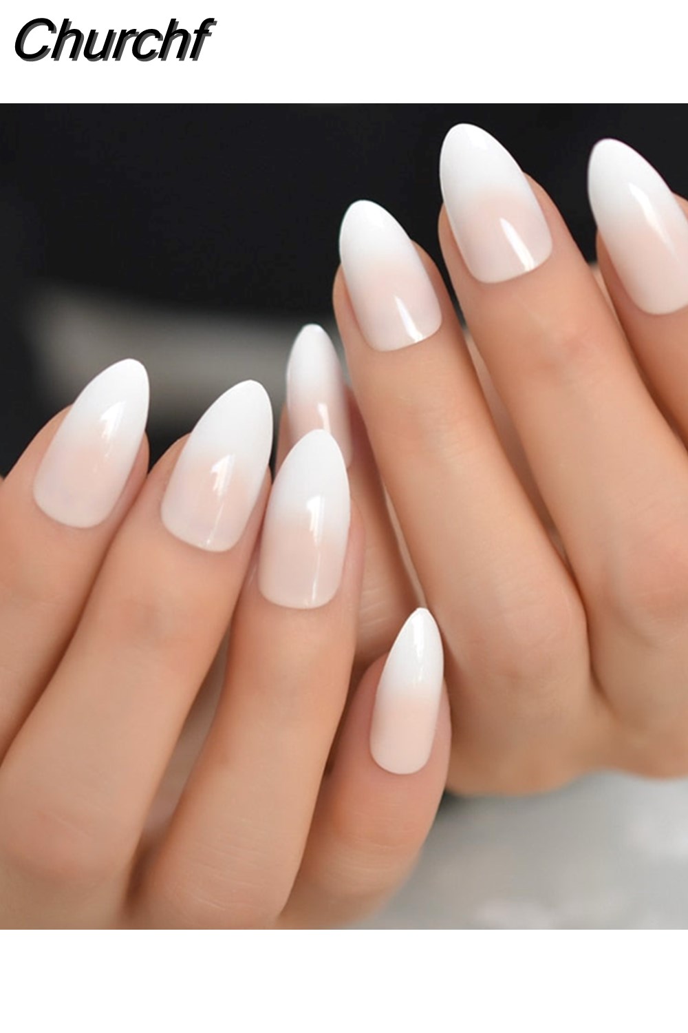 Churchf Acrylic French Nails Short Length Ombre Round French Tips ...