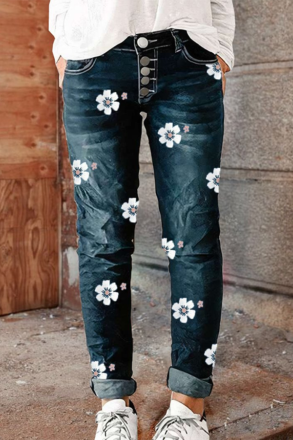 Women's jeans | Daisy Print Vintage Style Jeans |Website-kitegal