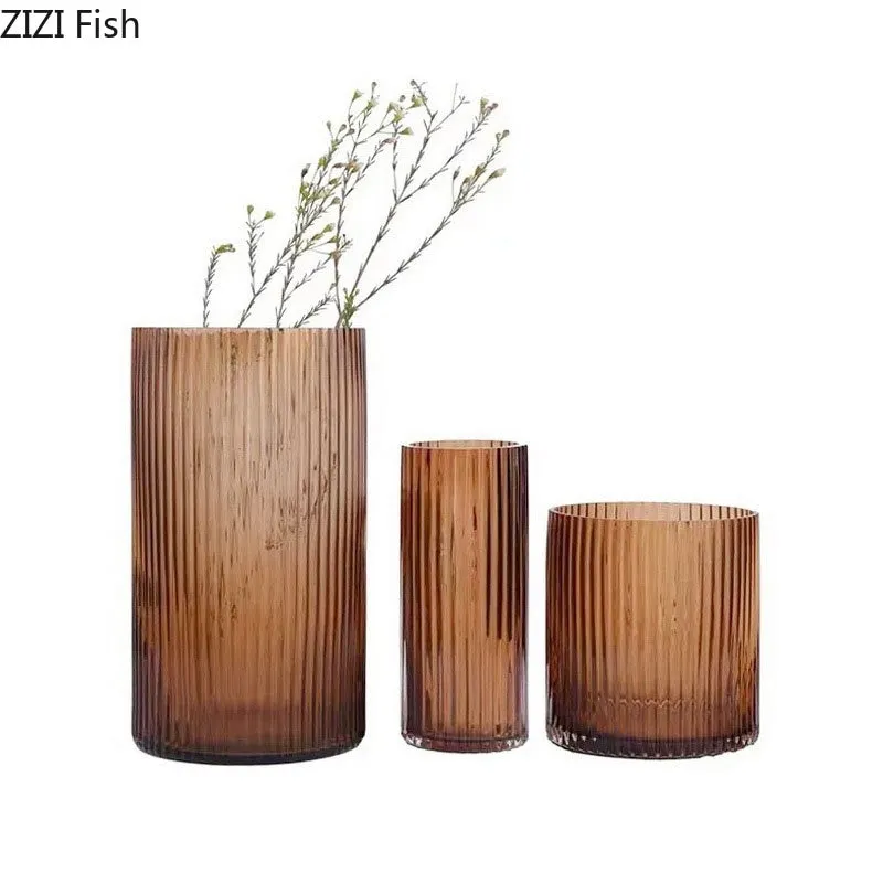 nigikala Vertical Grain Glass Vase Hydroponics Flower Pots Desk ...