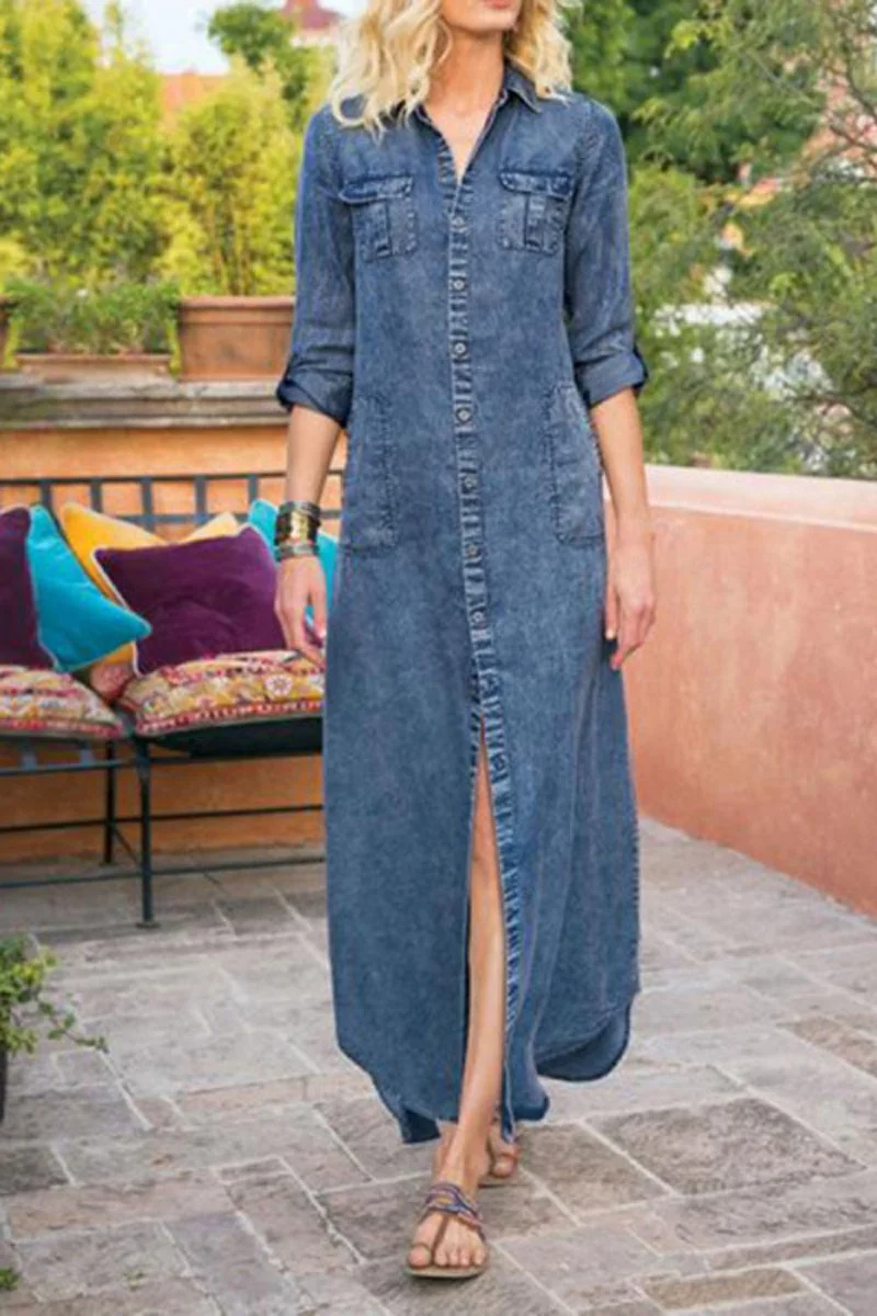 Denim Long Sleeve Maxi Dress
