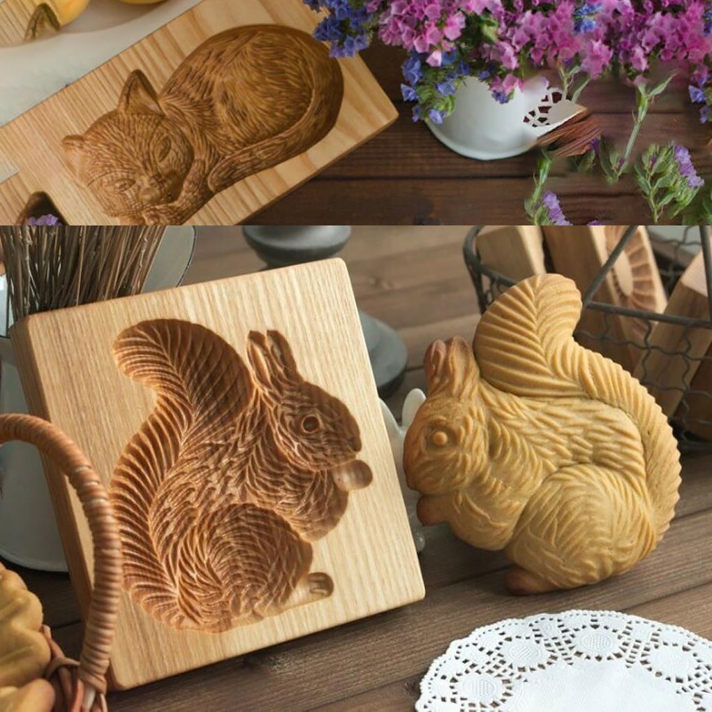 Wooden Cookie Mold Cutter 3D Cake Embossing Baking Mold Wooden ...
