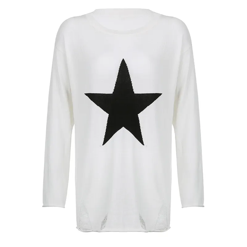 BLACK STAR RIPPED LONG SLEEVE KNIT SMOCK