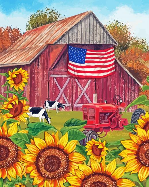 DIY Painting By Numbers | American Barn And Sunflowers- 40*50cm