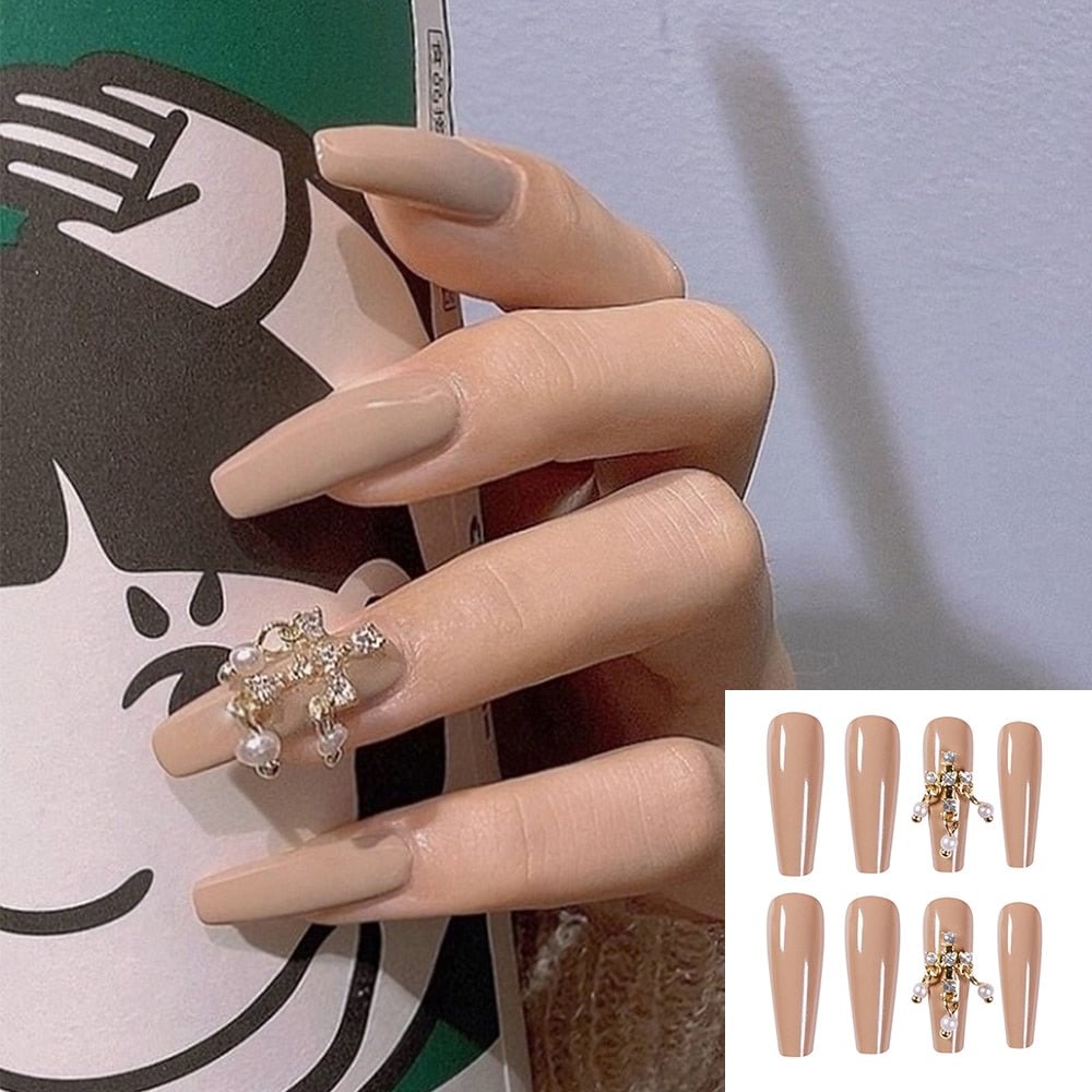 24pcs fake nails with designs false nails set coffin artificial nails ...