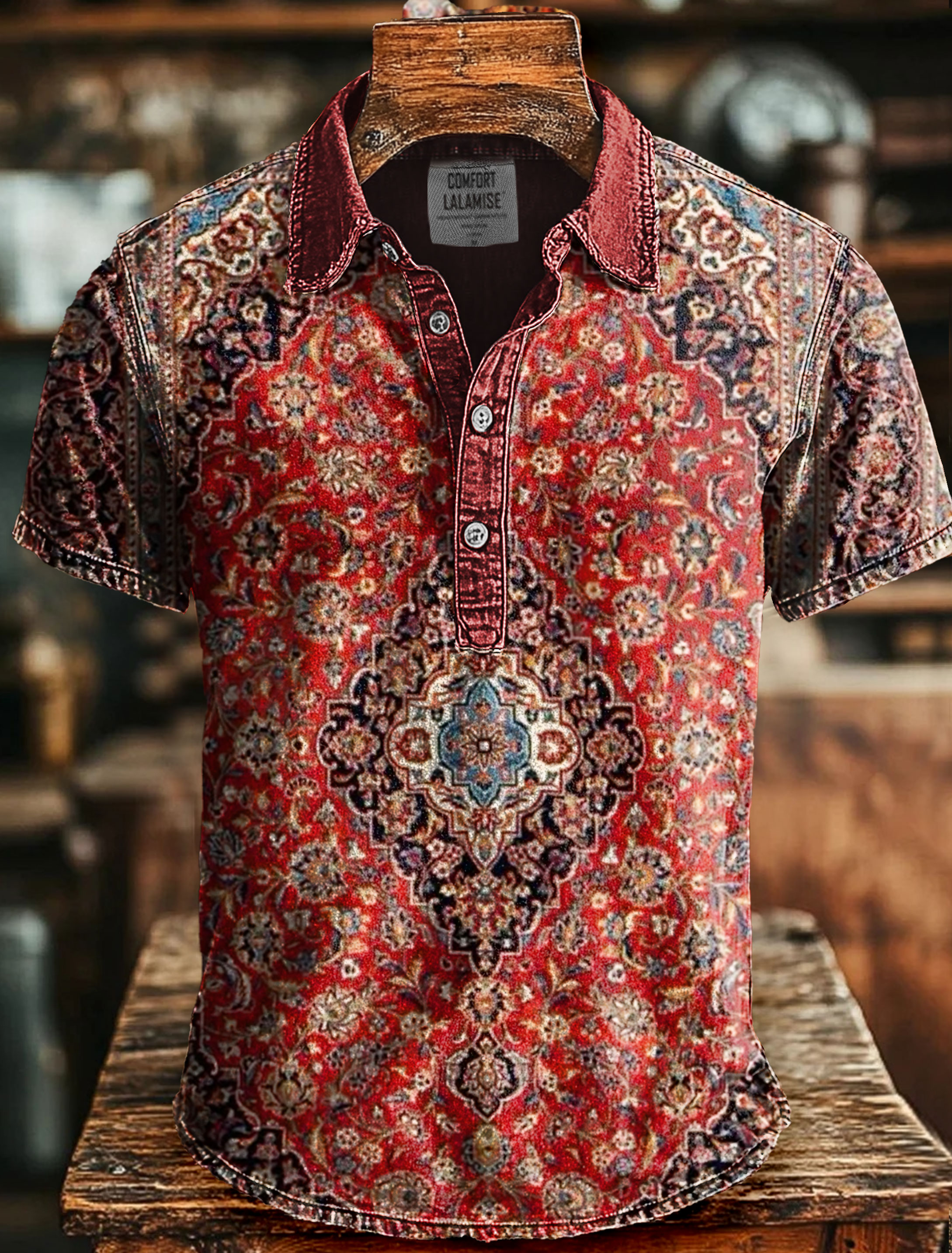 Vintage Ethic Art Print Casaul Short SLeeve Polo Shirt