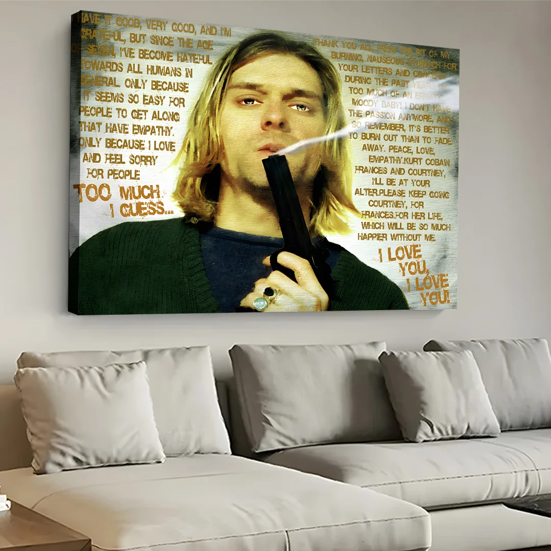 Kurt Cobain Nirvana With Gun And Suicide Note Painting Macabre Canvas ...