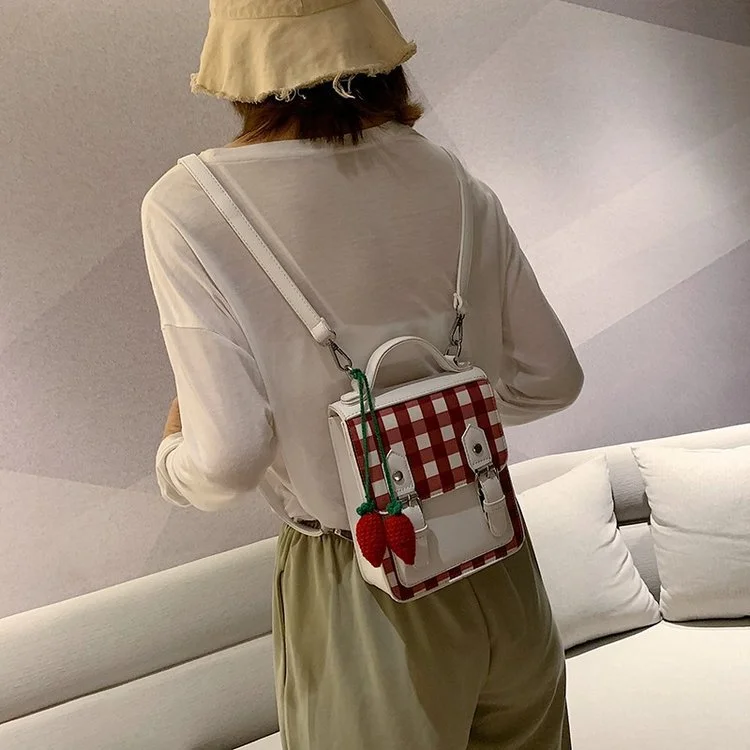 STRAWBERRY CHECK MULTIFUNCTIONAL BACKPACK