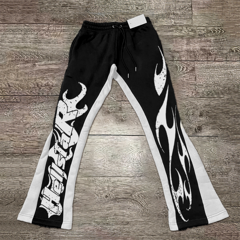 Hellstar Flame Graphics Contrasting Colors Casual Flared Trousers