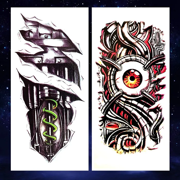 8 Pieces Large 3D Mechanical Parts Gear Arm Eyeball Muscle Temporary Tattoo