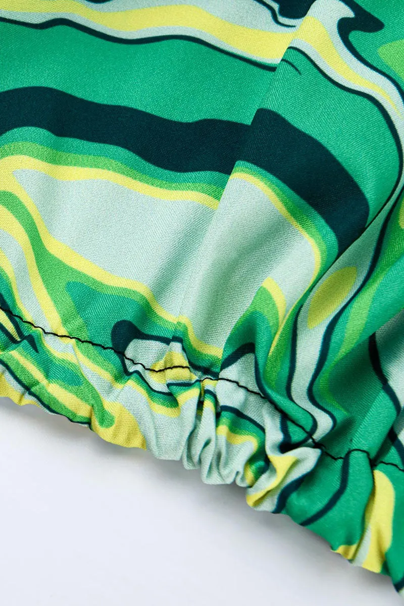 Sexy Print Draw String Asymmetrical Turndown Collar A Line Dresses