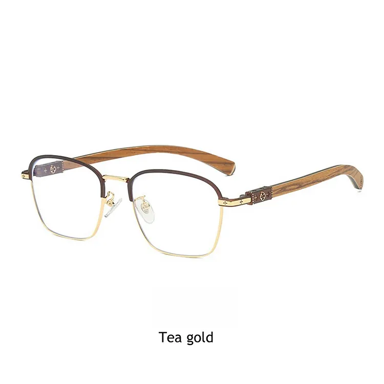 MOMOJA Metal Eyeglass Frame Fashionable Retro Wood Grain Legs Women's ...