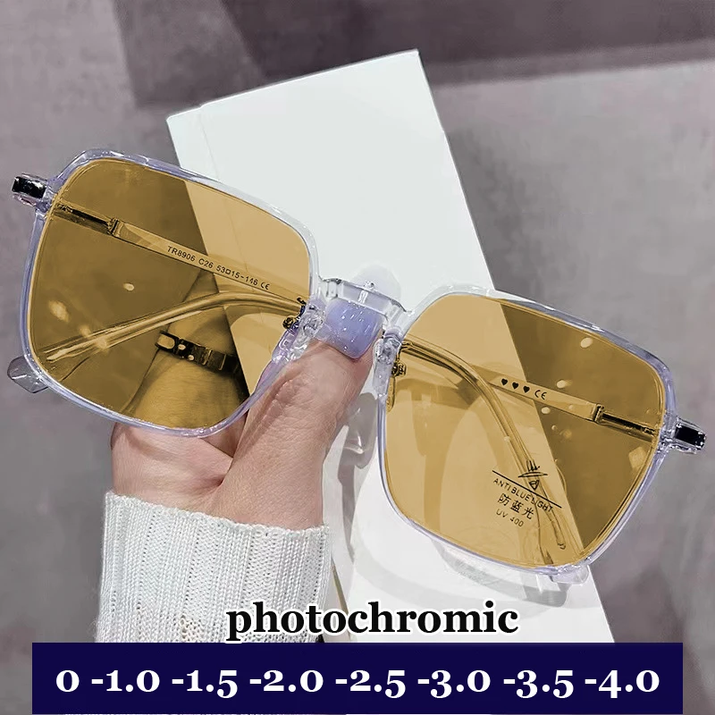Finished Color Changing Myopia Glasses for Women Men Trend Photochromic ...