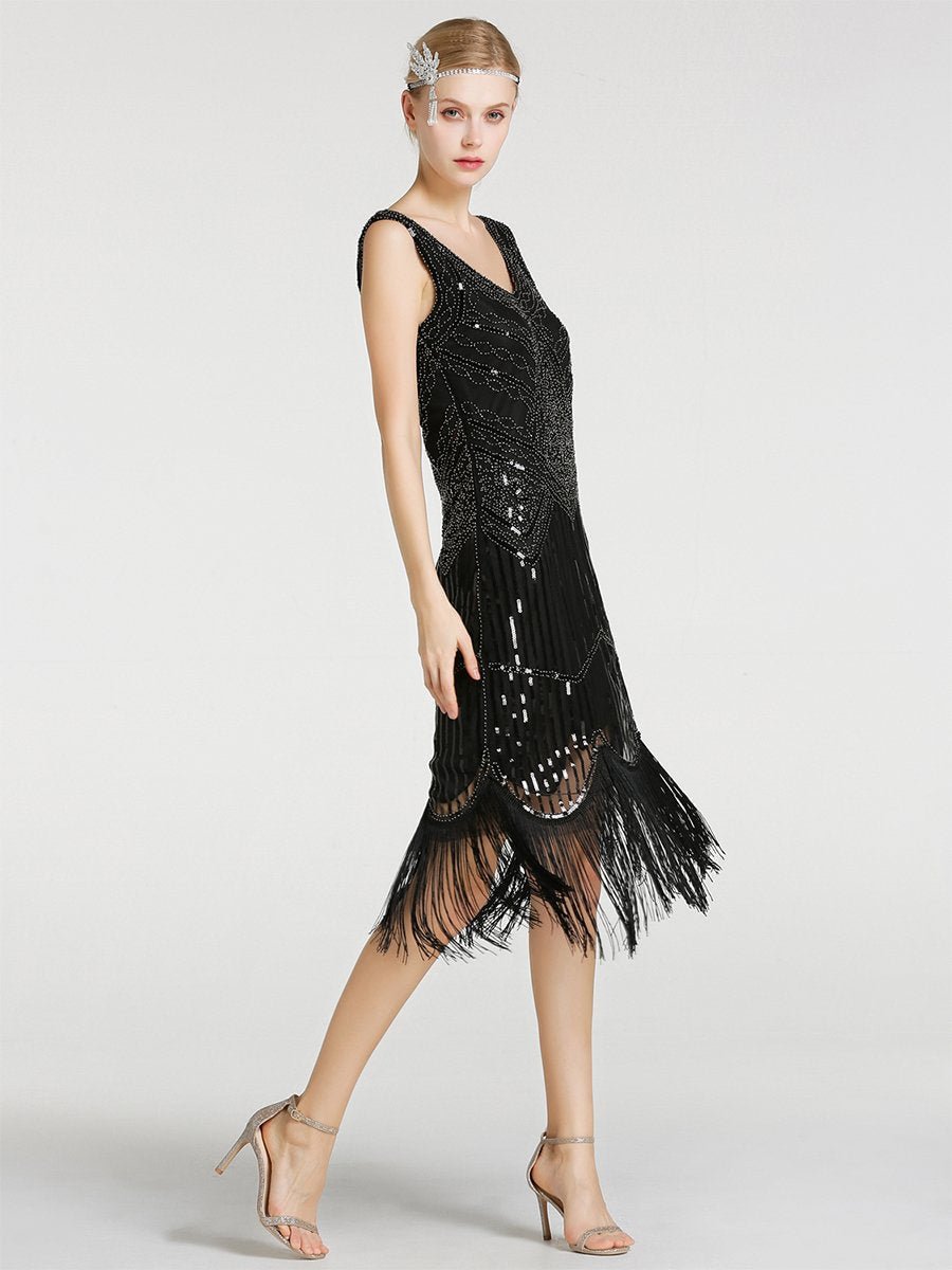 Vintage Fringe Flapper Dress With Sequin Beads