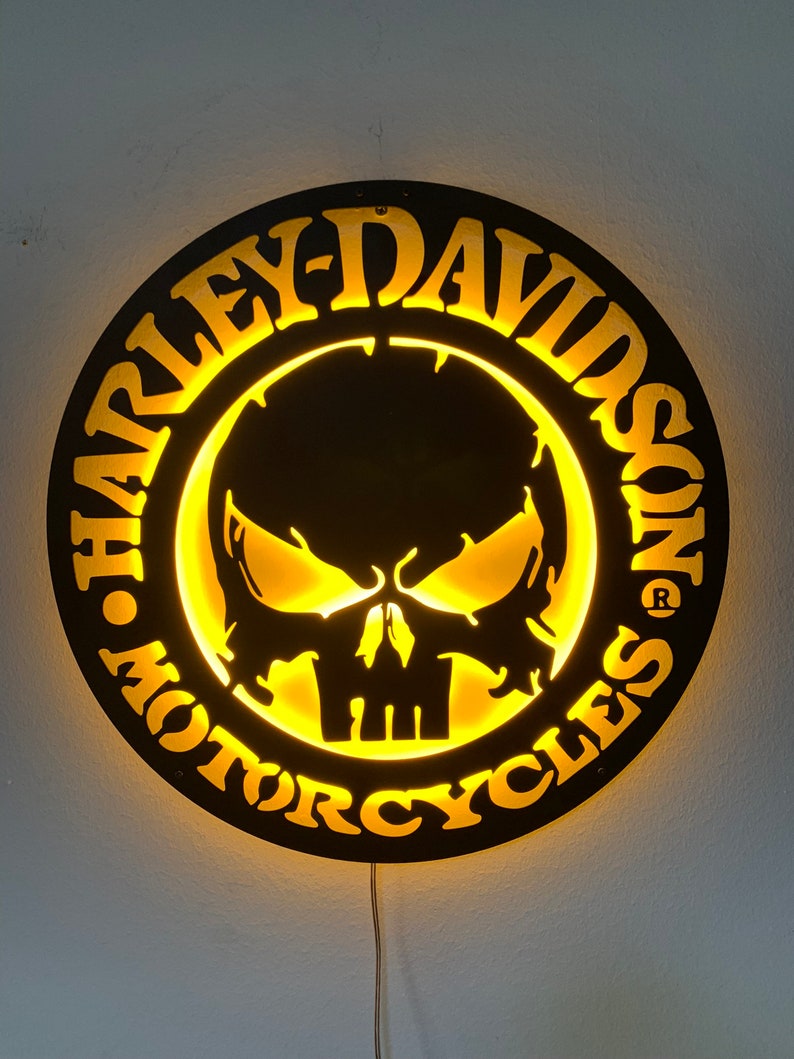 Harley Davidson Skull Metal Led Wall Light Sign - Garage Decor, Neon ...