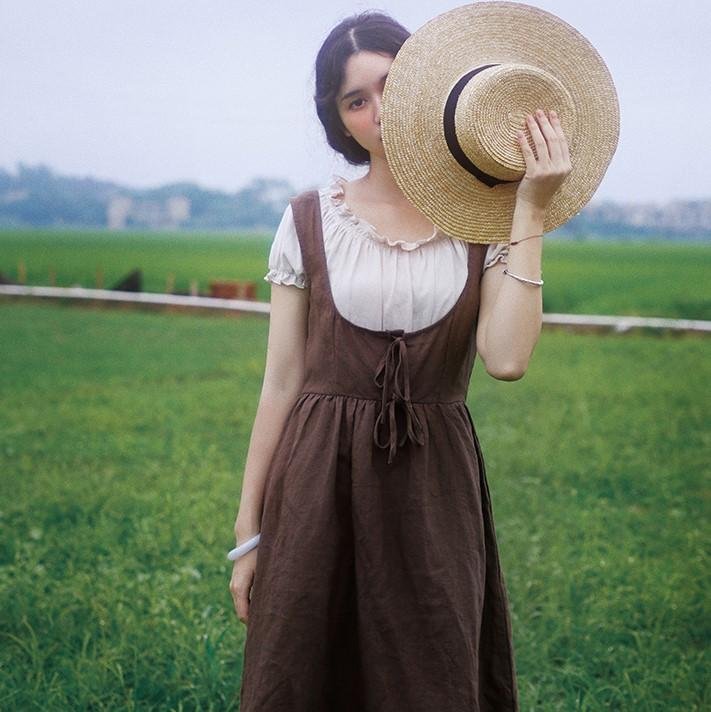 Cottage Core Farmcore Overall Dress Set