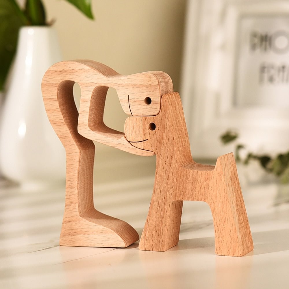Home Decor Table Ornament Wood Dog Craft Sculpture Handmade Wooden Pets ...