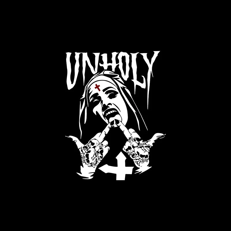 UNHOLY Nun with Crucifix Graphic Black Print Vest