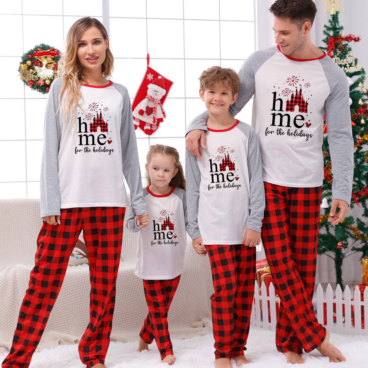 Home For The Holidays Disney Castle Print Matching Family PJs
