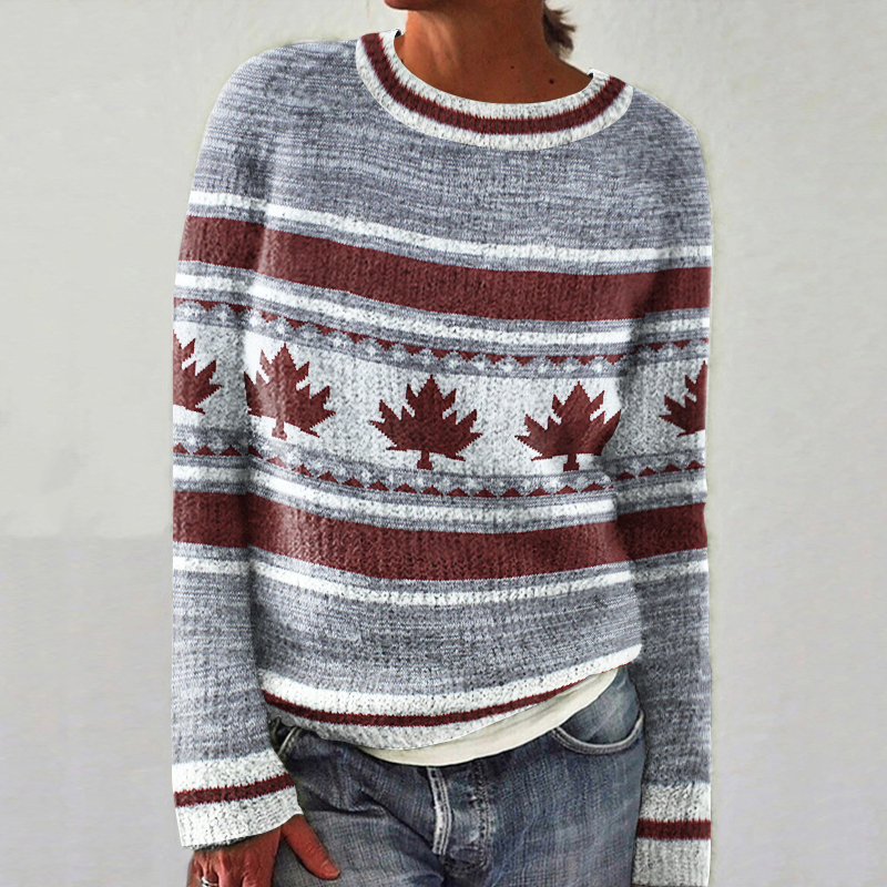 Vintage Canadian Maple Leaf Flag Knit Jacquard Warm Sweater 34.99