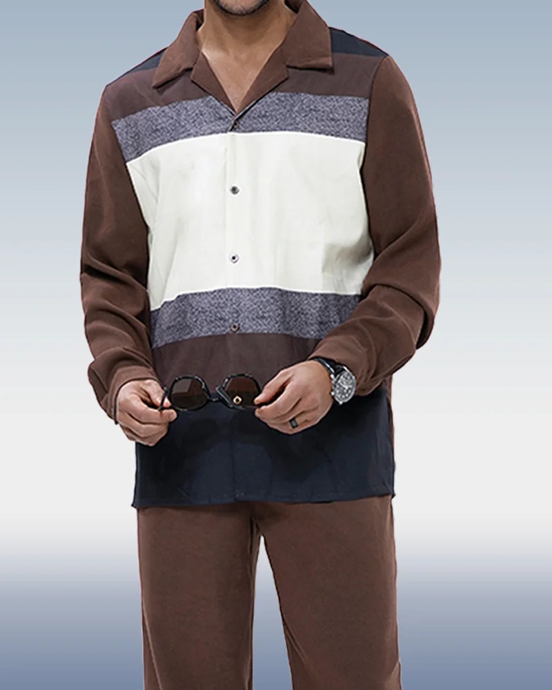 Suitmens Men's Brown Suede Long Sleeve Walking Suit 028