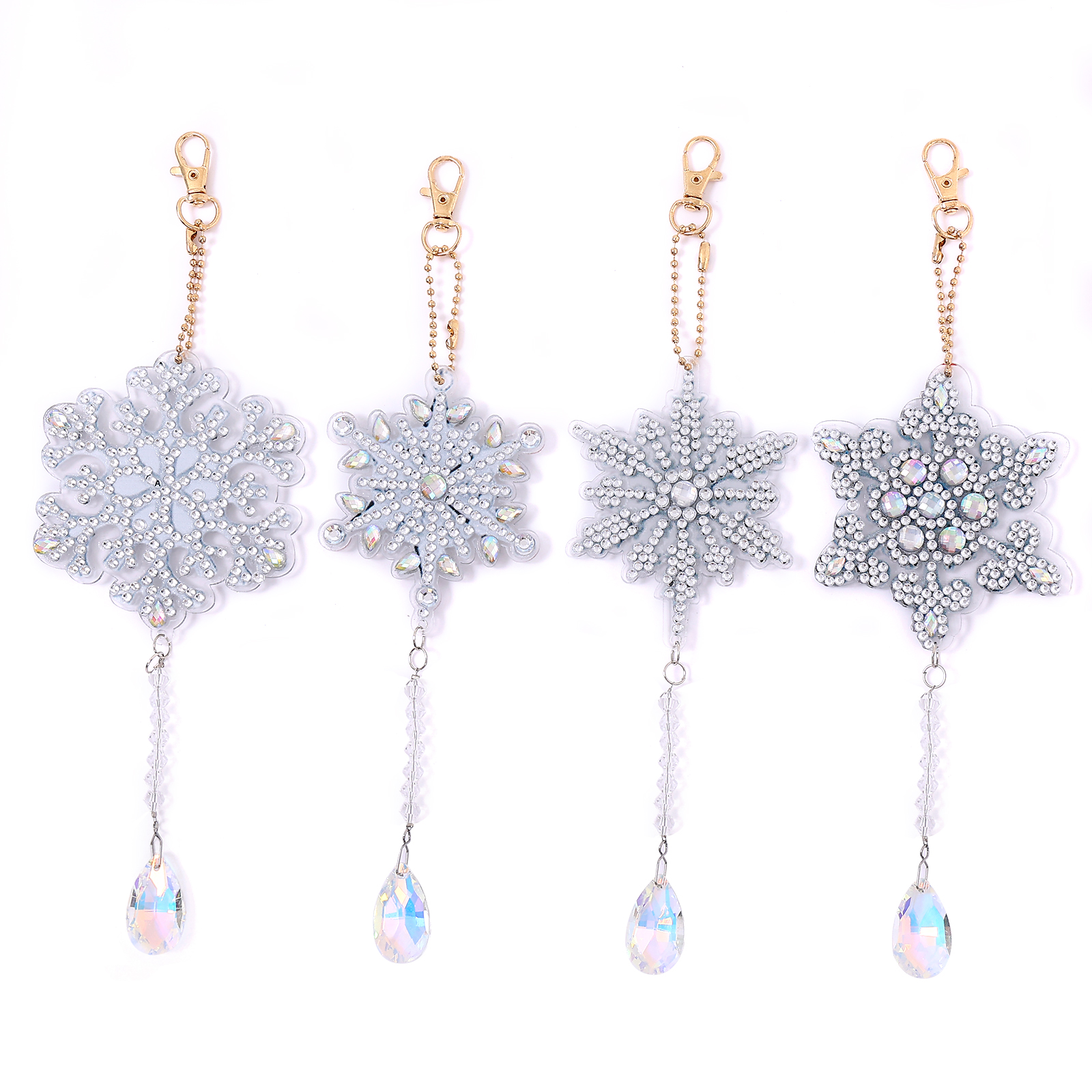 4Pcs DIY Shaped Diamond Snowflake Keychain