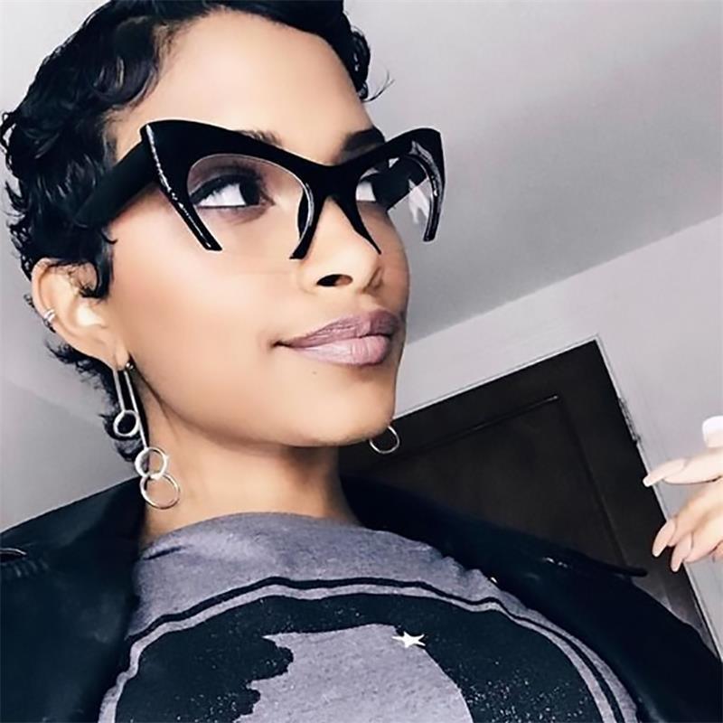 Black Cat Eye Spectacle Frame Transparent Glasses Luxury Brand Half ...